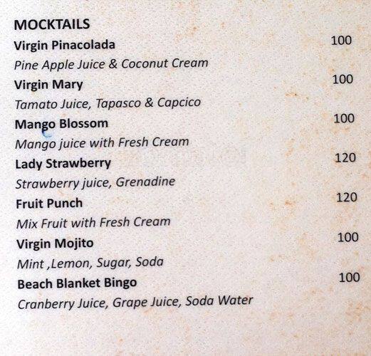 Menu at Twenty Three-24/7 Food N Booze, Arpora