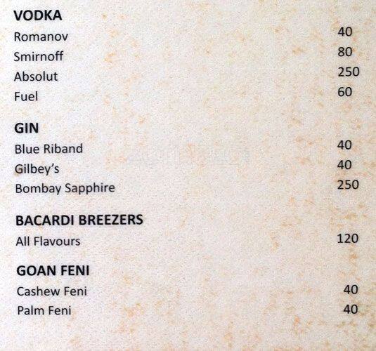 Menu at Twenty Three-24/7 Food N Booze, Arpora