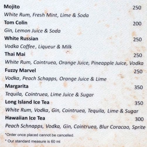 Menu at Twenty Three-24/7 Food N Booze, Arpora