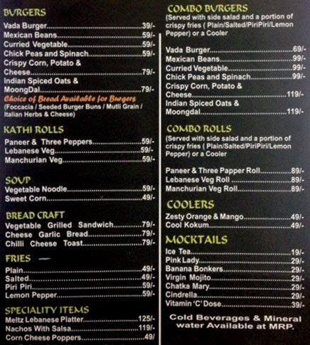 Menu at Meltz Treatz, Mumbai