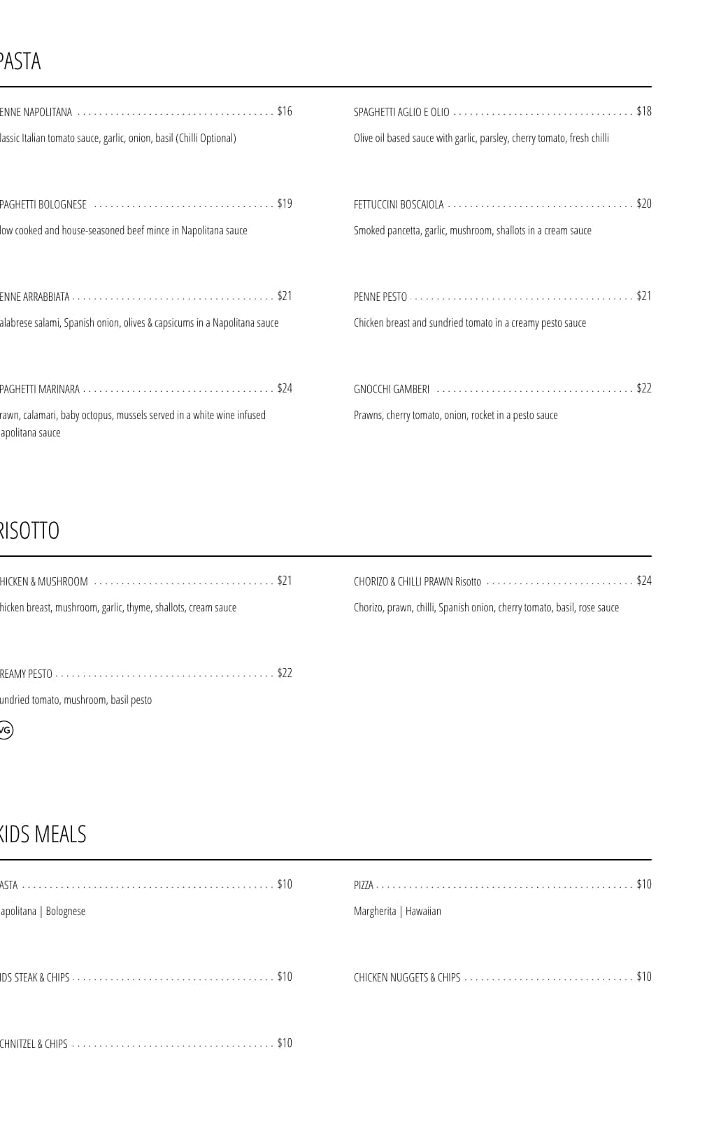 Menu at La Vita Mediterranean restaurant, Edensor Park