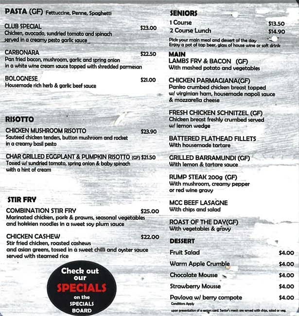 Menu at Melton Country Club, Melton