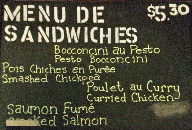 Menu at Café Alt, Ottawa