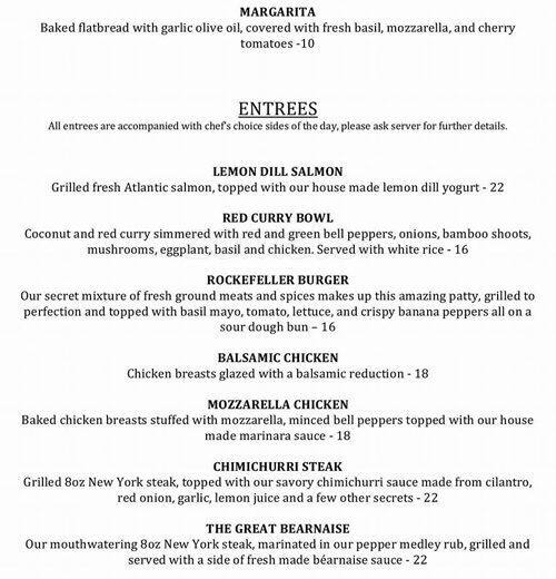 Menu at Rockefeller Lounge restaurant, Windsor