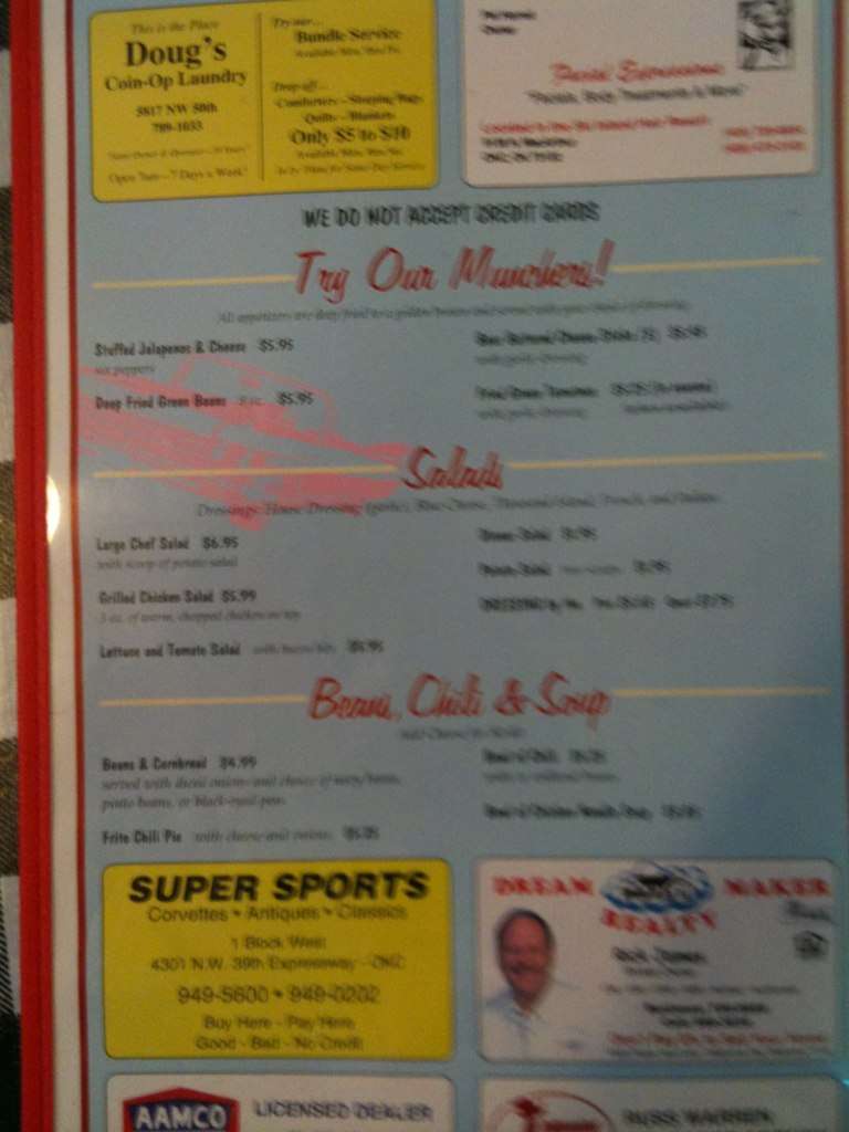 Menu at Ann's Chicken Fry House restaurant, Oklahoma City