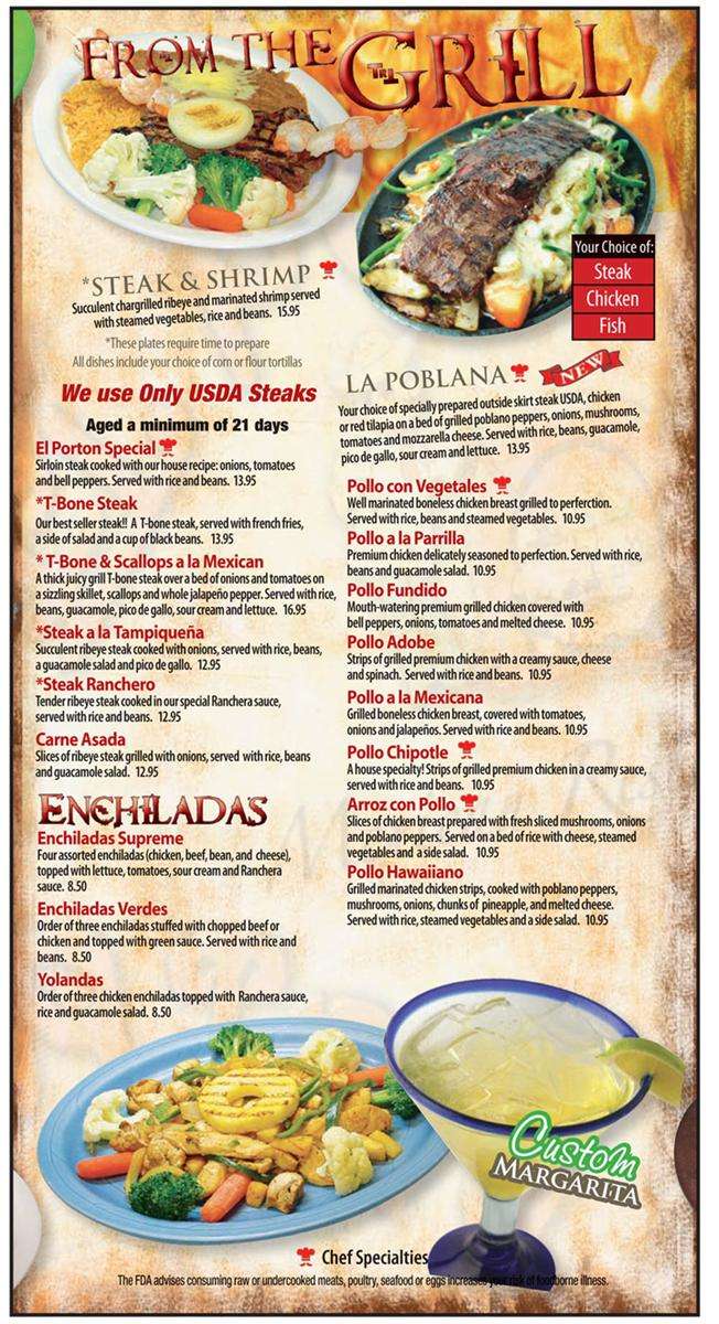Menu at El Porton of Memphis restaurant, Memphis, 65 S Highland St