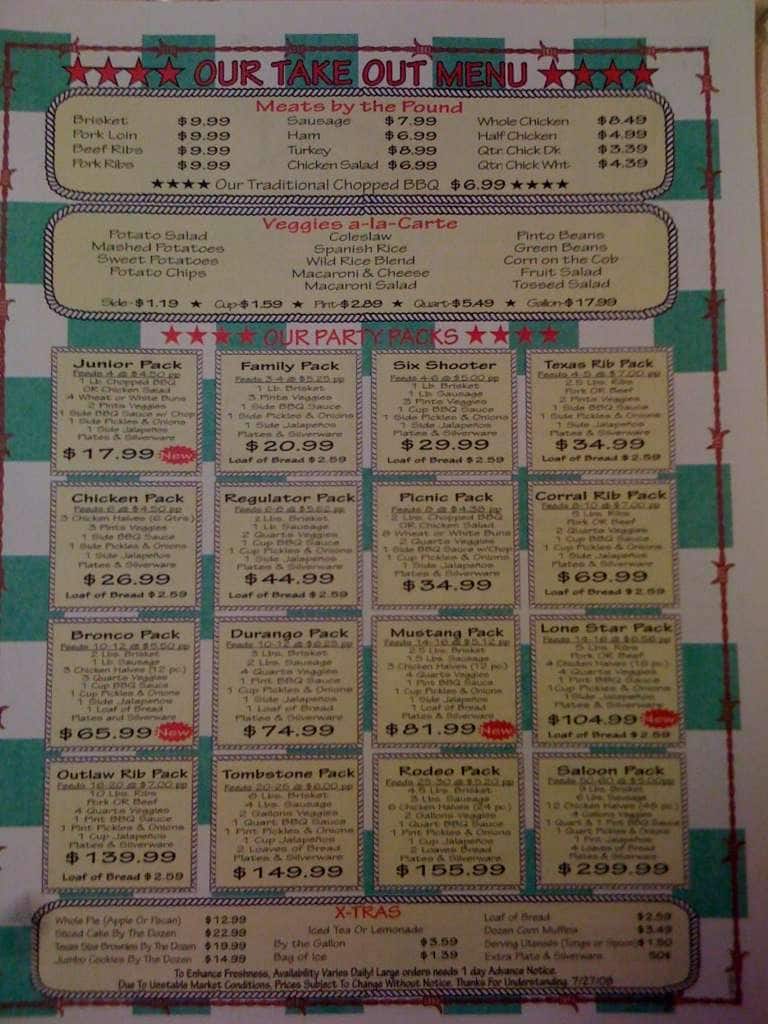 Menu at Silverado Smokehouse restaurant, Corpus Christi