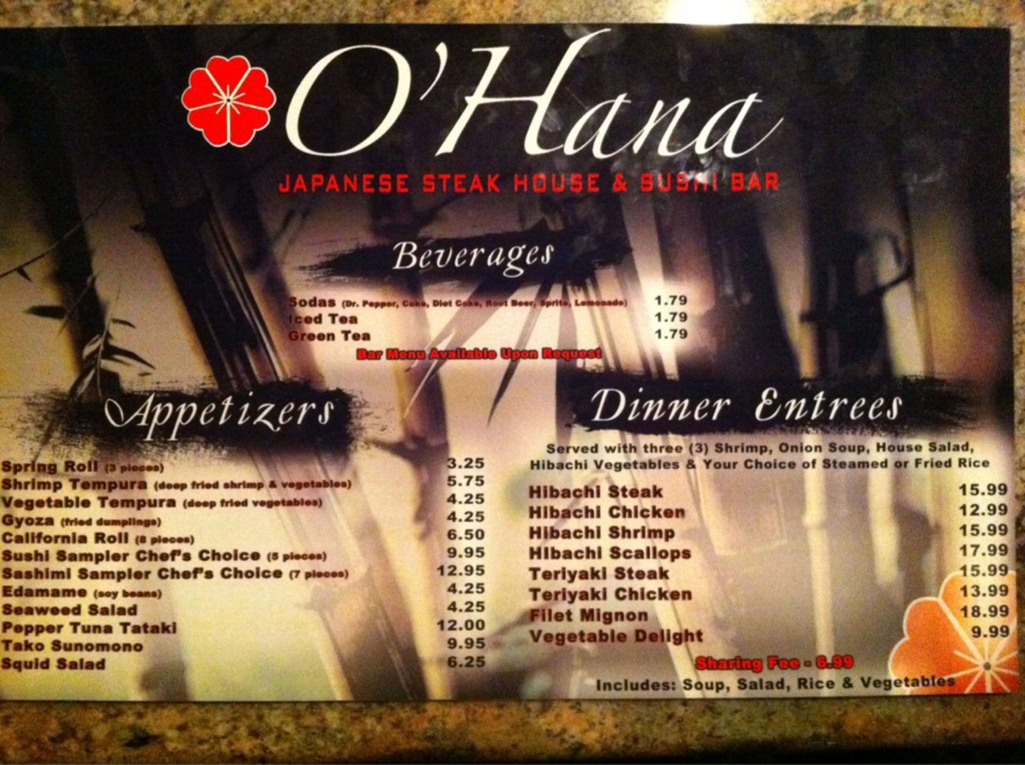 Menu at Ohana Japanese Steakhouse, Lubbock, 114 W Loop 289 Acc Rd