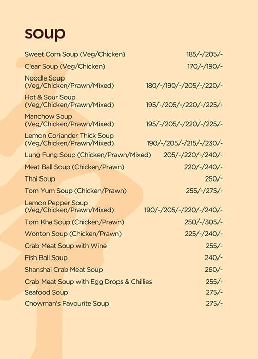 Menu of Chowman, Camac Street Area, Kolkata
