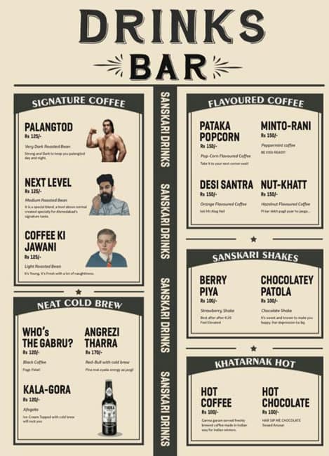 Menu of Theka Coffee, Infocity, Gandhinagar