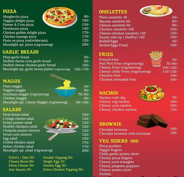 Menu of Moonlight Cafe, NIT, Faridabad