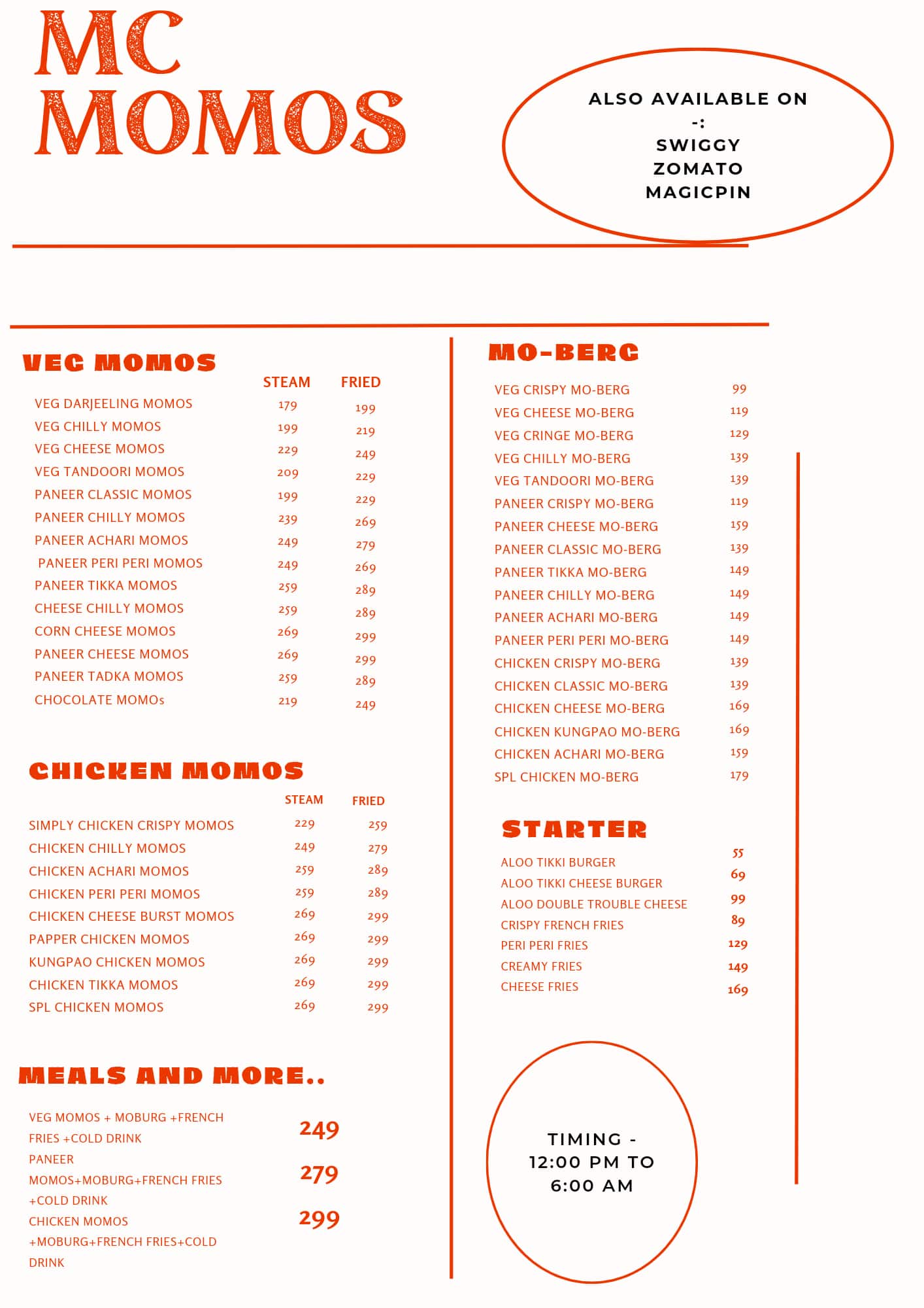 Menu of The Momos Time, Mira Road, Mumbai