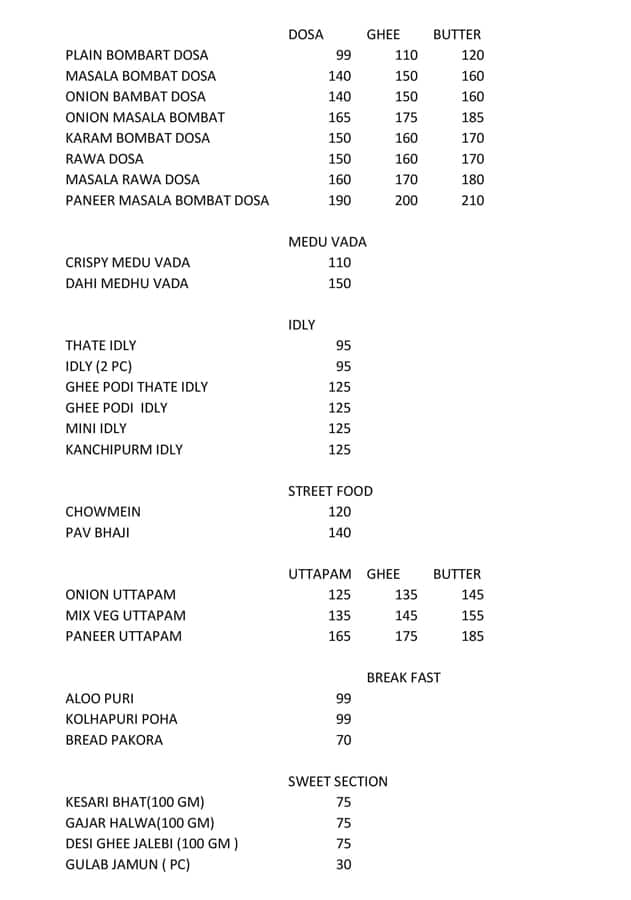 Menu of Via Chennai, Tilak Nagar, New Delhi