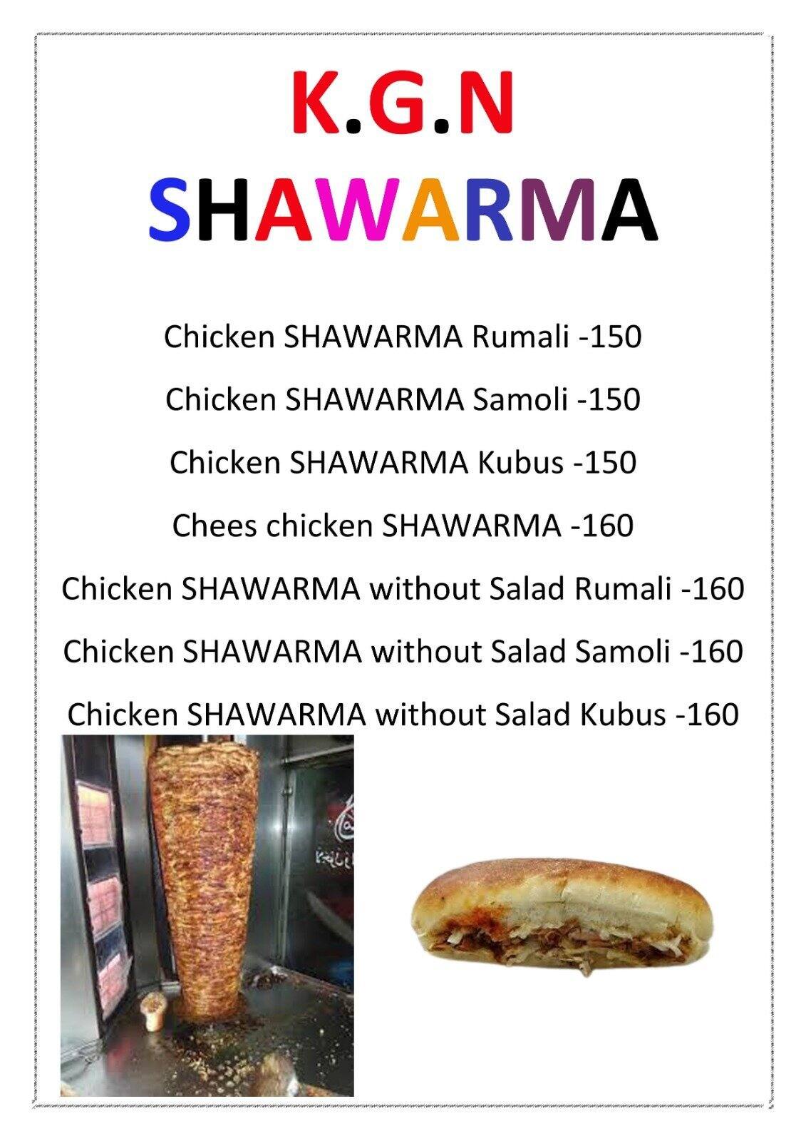Menu of K G N Shawarma Falafel, Nampally, Hyderabad