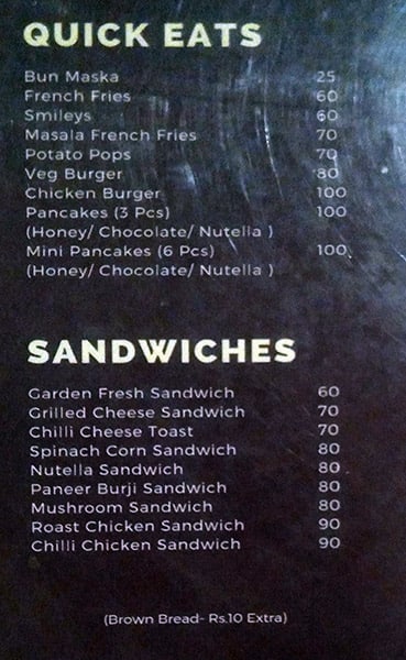 Menu at Atta Galata, Bengaluru