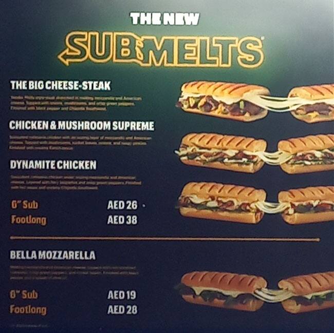 Menu of Subway, Al Taawun, Sharjah