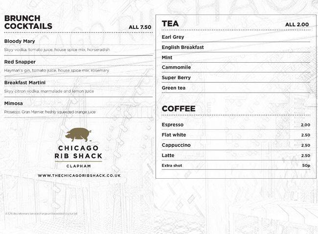 Menu at Chicago Rib Shack Clapham BBQ, London, Arch 642