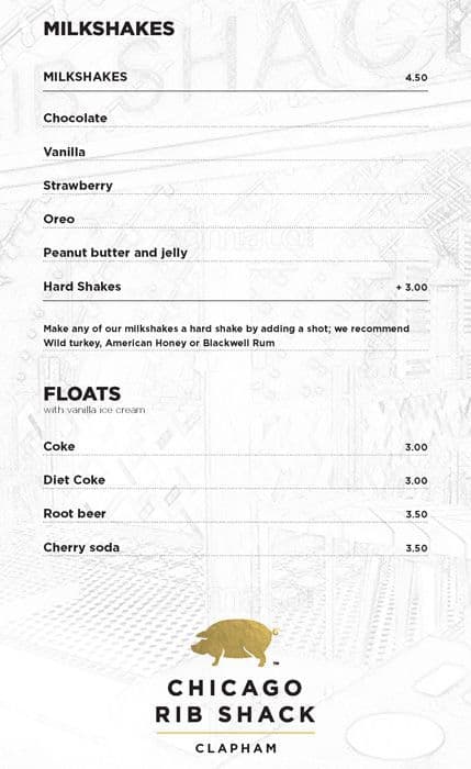 Menu at Chicago Rib Shack Clapham BBQ, London, Arch 642