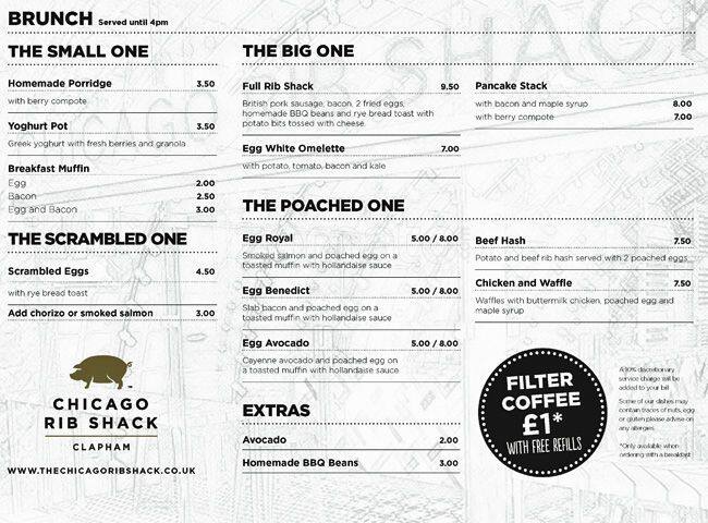 Menu at Chicago Rib Shack Clapham BBQ, London, Arch 642