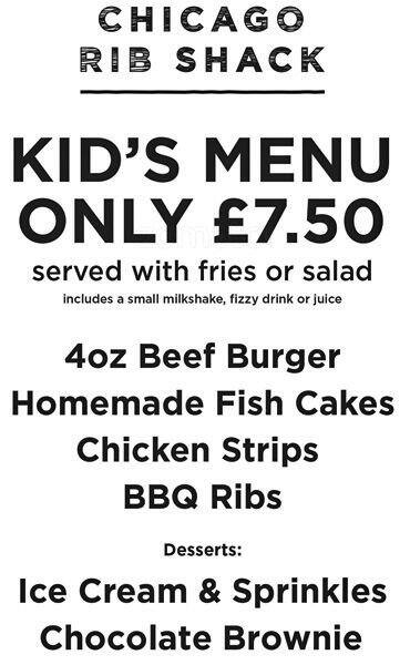 Menu at Chicago Rib Shack Clapham BBQ, London, Arch 642