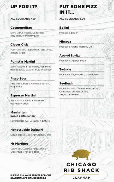 Menu at Chicago Rib Shack Clapham BBQ, London, Arch 642