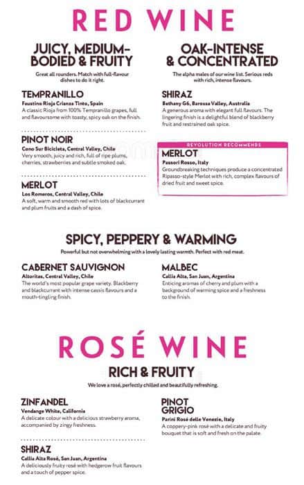 Menu at Revolution Glasgow - Renfield Street pub & bar, Glasgow, 67-69 Renfield St