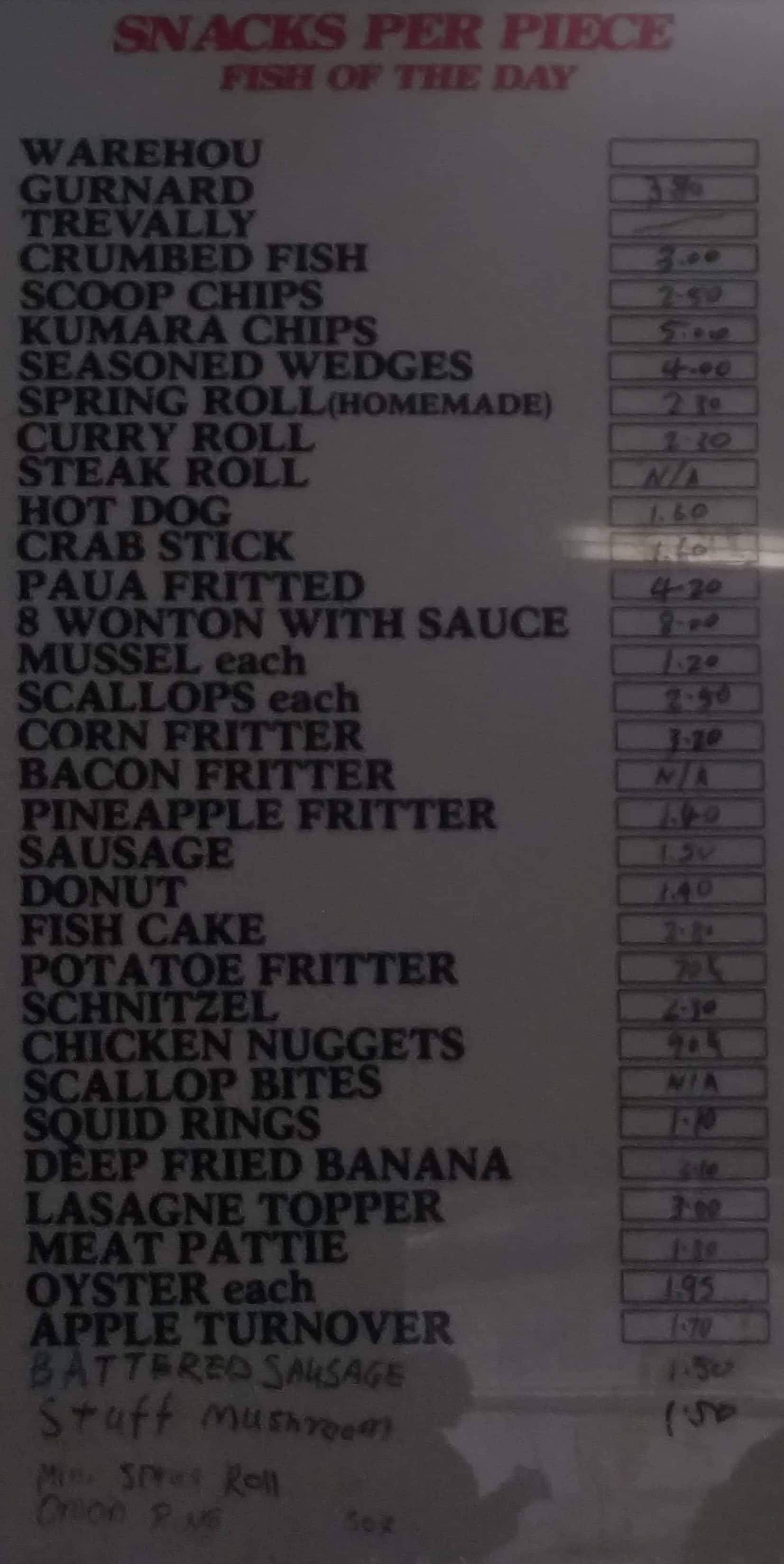 Menu at Glenview Takeaways fast food, Hamilton