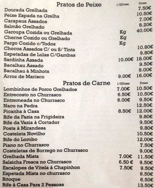 Menu em Santa Cruz restaurante, Pontinha