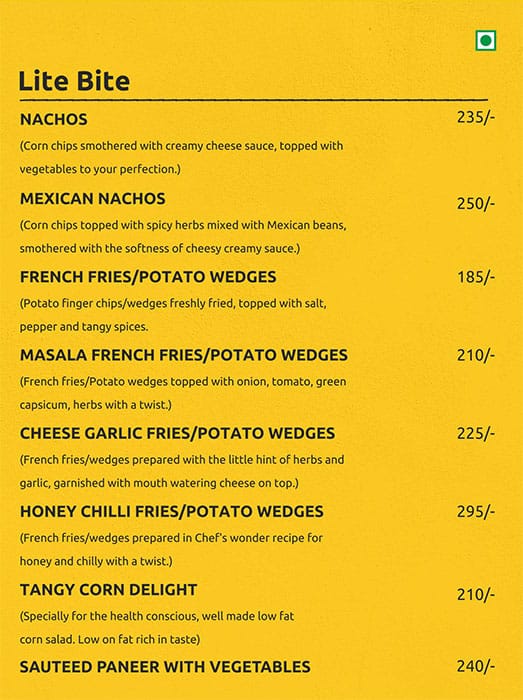 Menu of Sphere Lounge - Hotel Ramada, Prahlad Nagar, Ahmedabad