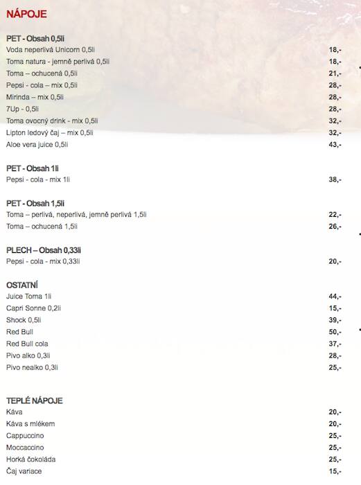 Menu at Simply Bistro restaurant, Prague, Karolinska