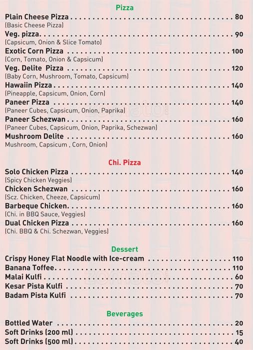 Menu at Hu Jing, Mumbai