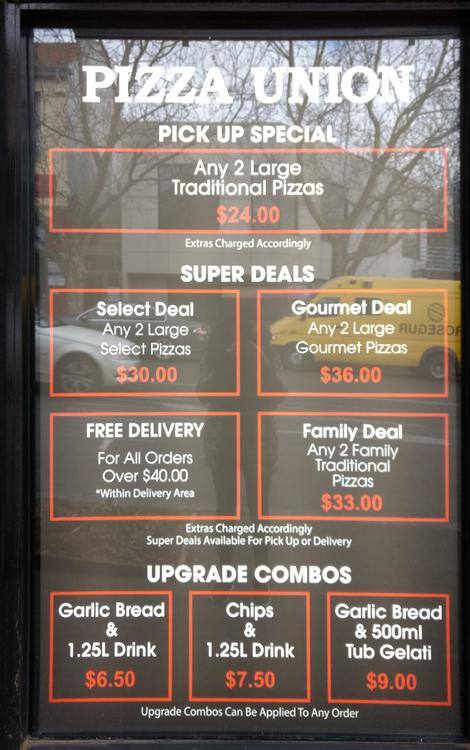 Menu at Pizza Union pizzeria, Surrey Hills