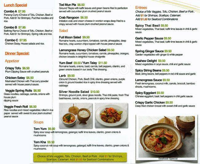 Full Moon Thai Cuisine Menu Menu For Full Moon Thai Cuisine Shoreline