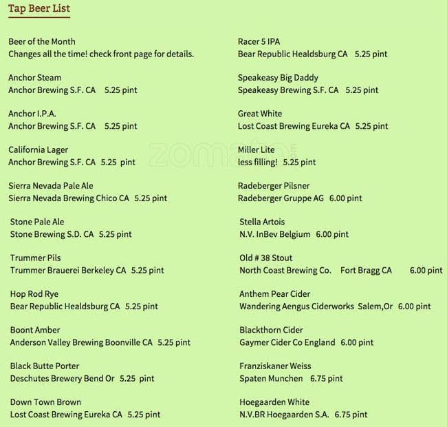 Menu at Kilowatt pub & bar, San Francisco