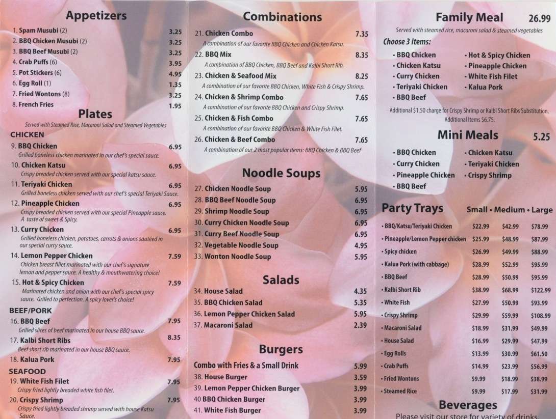 Menu at Golden Hawaiian BBQ, Mesa