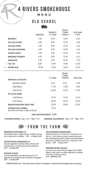 Menu at 4 Rivers Smokehouse BBQ, Longwood, W State Rd 434