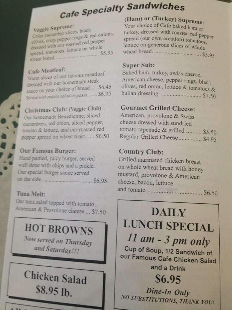 Menu at Cottage Cafe, Louisville