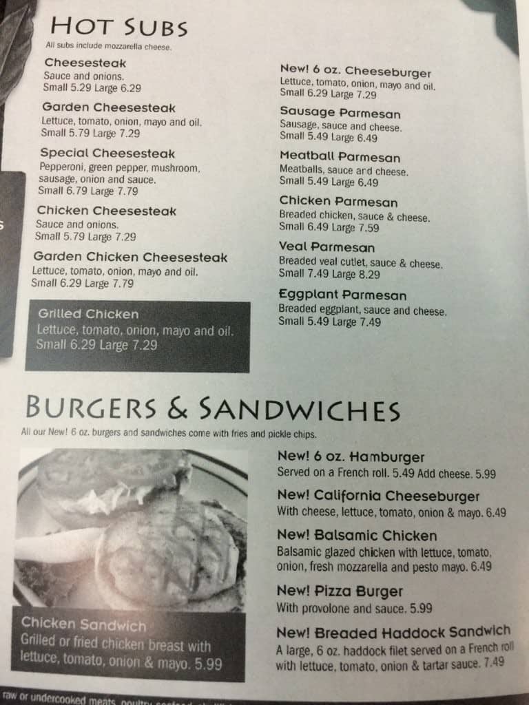 Menu at Giugi's pizzeria, Sunbury