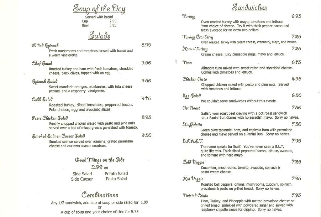 Menu at Courtyard Cafe, Port Townsend, 230 Quincy St
