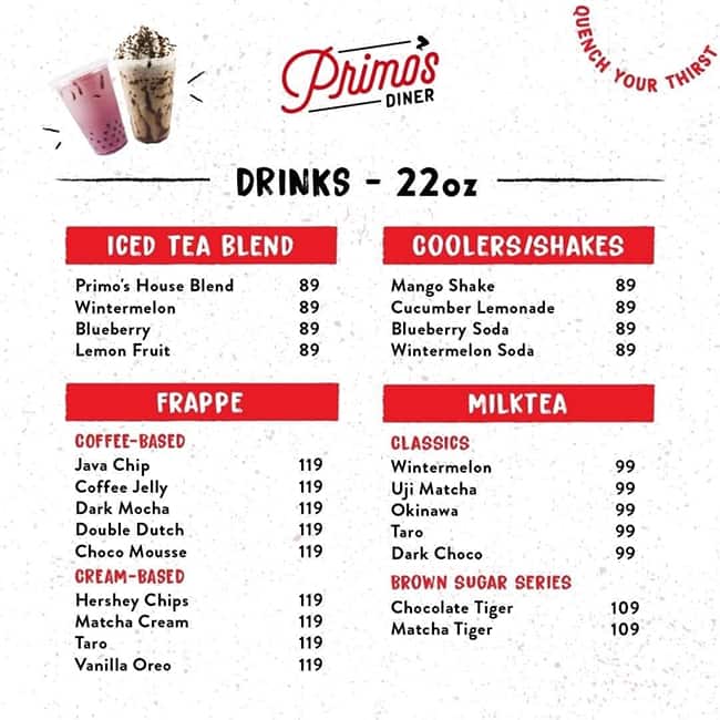 Carta de Primo's Diner, Taguig