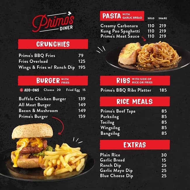 Carta de Primo's Diner, Taguig