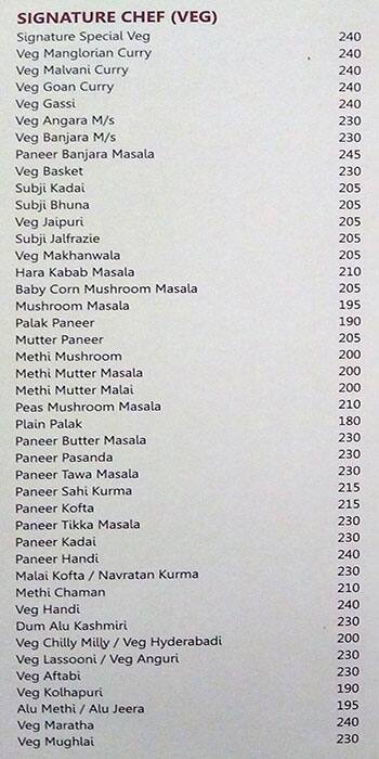 Menu at Signature Fine Dining Restaurant & Bar, Pune