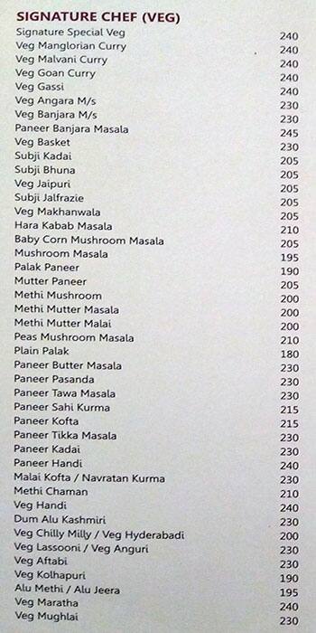 Menu at Signature Fine Dining Restaurant & Bar, Pune