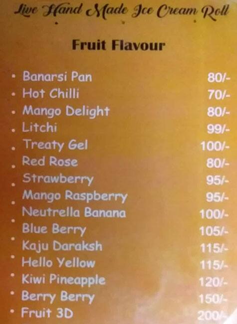 Menu at Thandi haveli, Gorakhpur