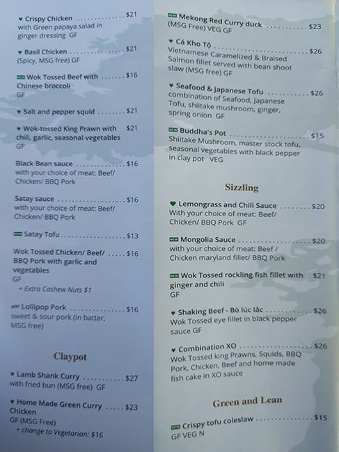 Menu at Ngon Restaurant Vietnamese and Asian Cuisine, Highett