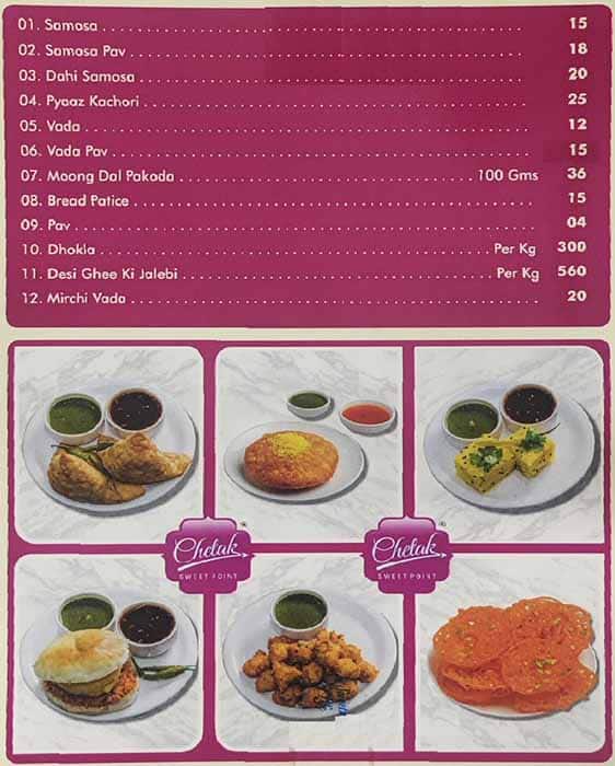 Menu at Chetak Sweet Point, Navi Mumbai, Shop 15