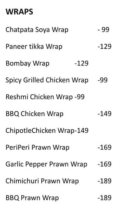 Menu of Wrapstarz, New Town, Kolkata