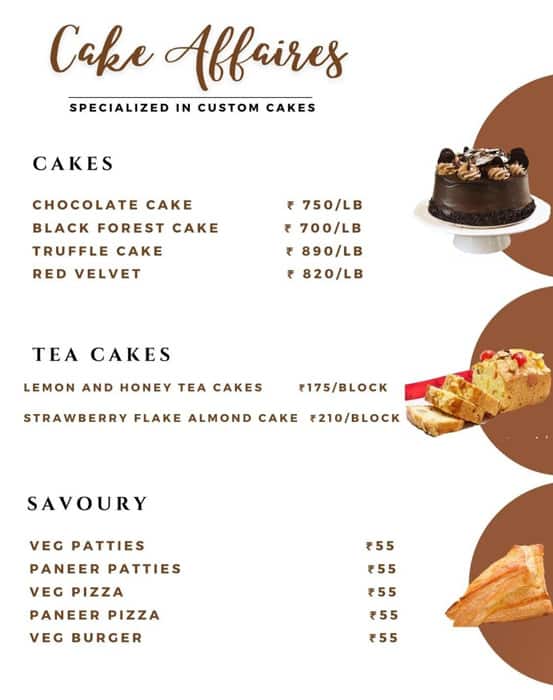 Menu of Cake Affaires, Bangur, Kolkata