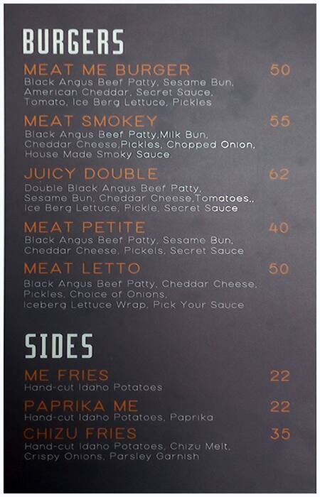 Menu of Meat Me There, Umm Suqeim, Dubai