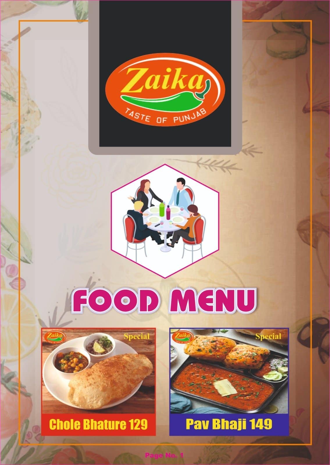 Menu of Zaika, Chandigarh Road, Zirakpur